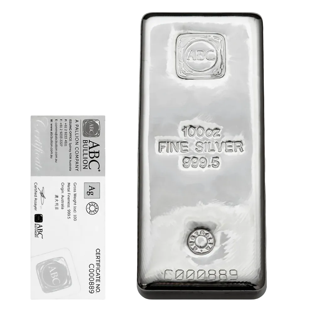 100oz Silver Bullion ABC Cast Bar - MyGold