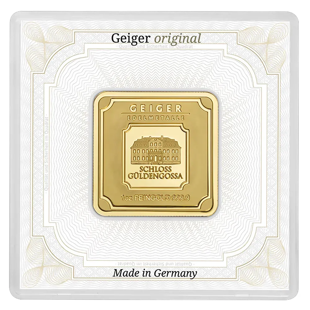 1oz Geiger .9999 Gold Square Minted Bar (in Capsule) - MyGold