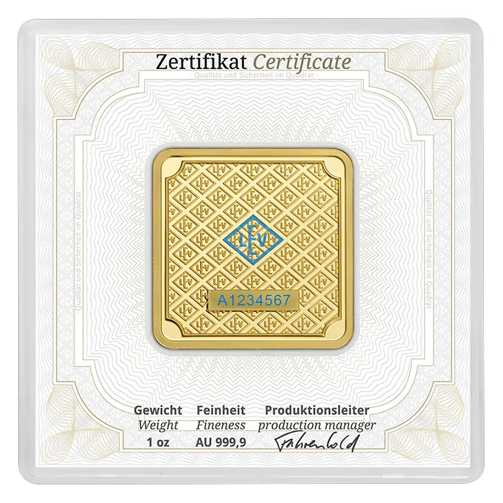 1oz Geiger .9999 Gold Square Minted Bar (in Capsule) - MyGold