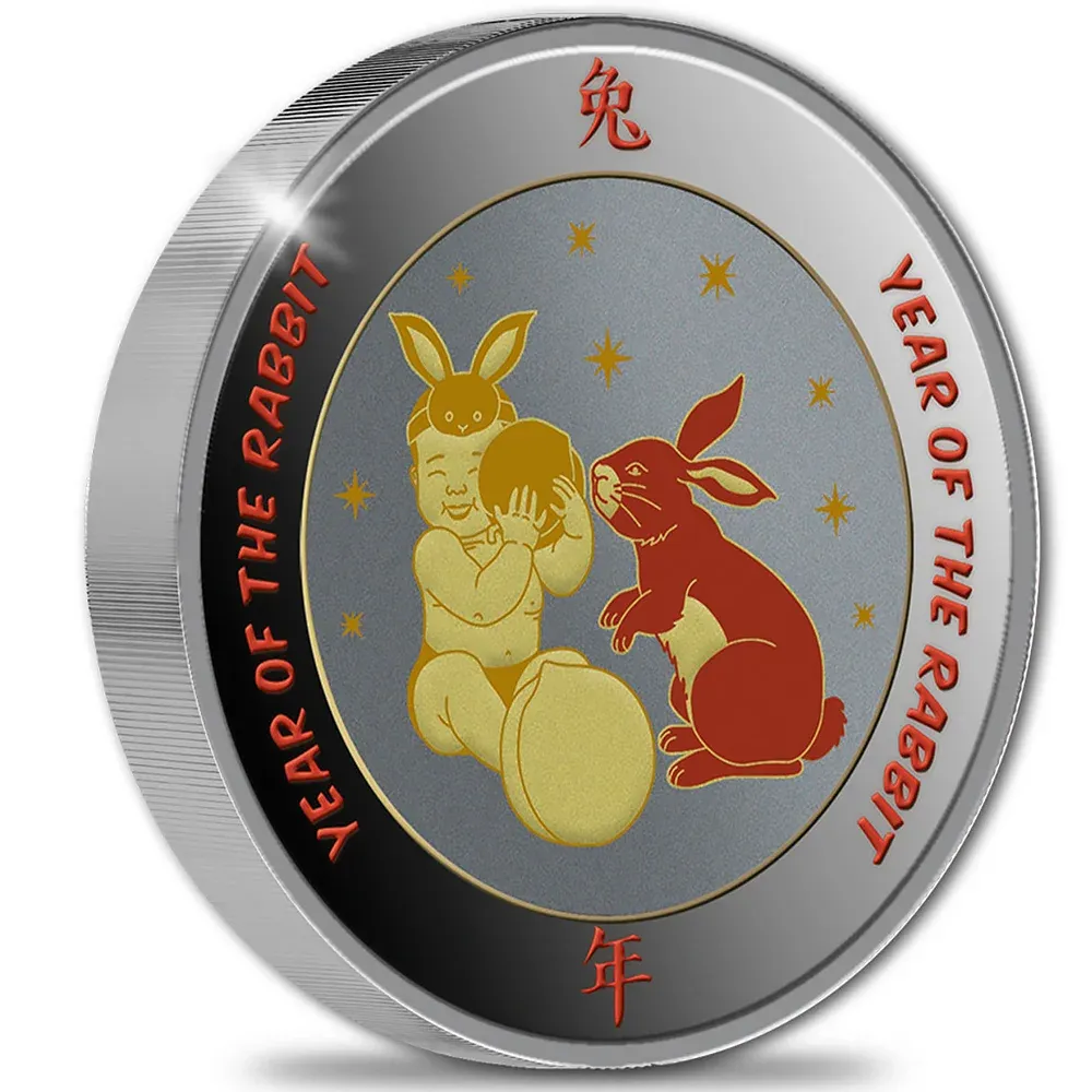 2023 New Zealand 1 oz Silver Year of the Rabbit Gold Plated Medallion ...