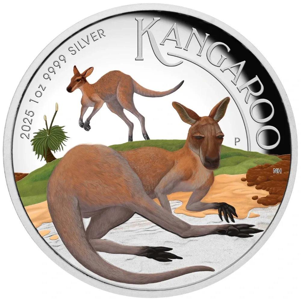 2025 1 oz Silver Australian kangaroo High Relief Coloured Proof Coin ...