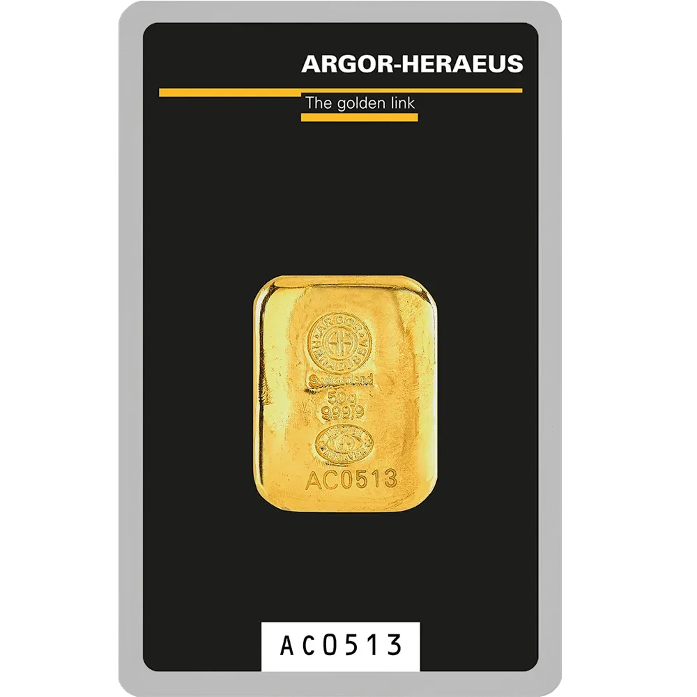 50g Argor Heraeus Gold Cast Bar - MyGold