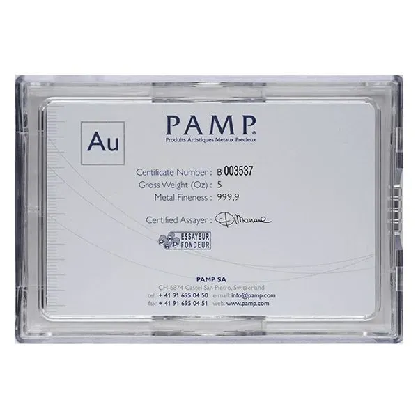 5oz PAMP Suisse Lady Fortuna Gold Minted Bar - MyGold