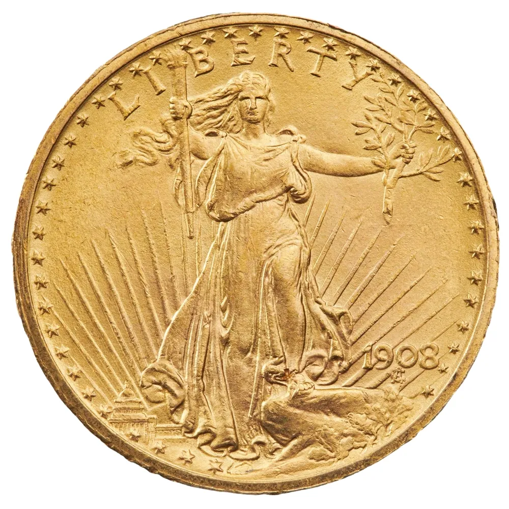 1908 Gold $20 Double Eagle Coin Saint Gaudens Philadelphia Mint - No ...